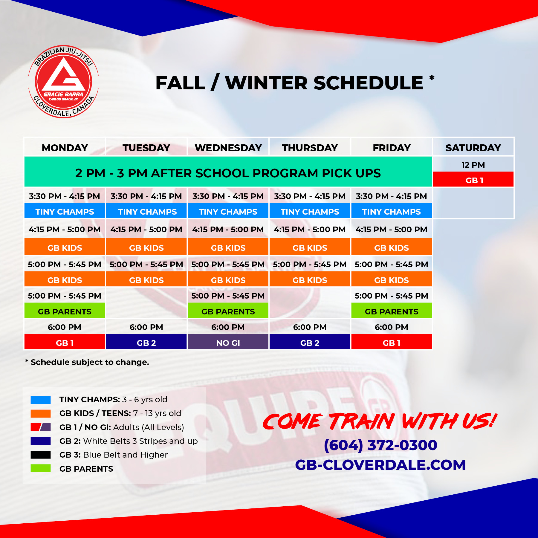 Schedule - Gracie Barra Cloverdale Jiu-Jitsu Academy